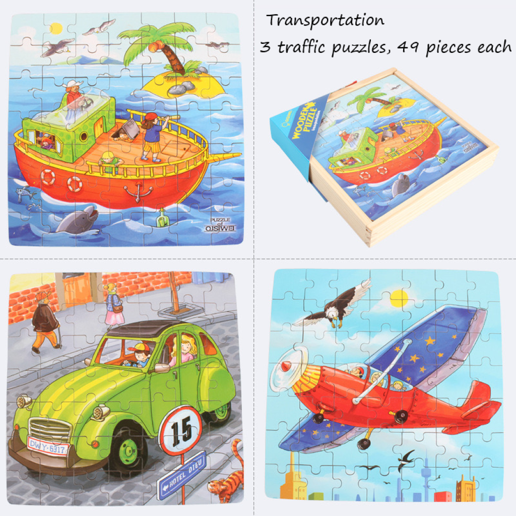 3in1 Wooden Transportation Puzzle World 49 Pieces – Boardgames and Puzzles
